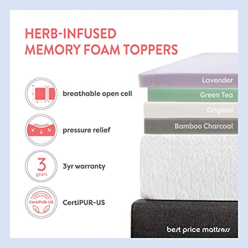 Best Price Mattress 2 Inch Ventilated Memory Foam Mattress Topper, Soothing Lavender Infusion, CertiPUR-US Certified, King