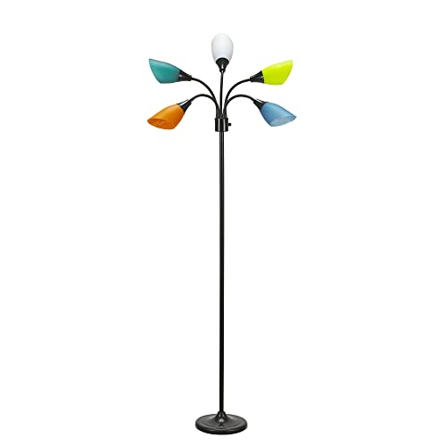 Catalina Lighting Medusa 5 Floor Lamp with Adjustable, Black Base with Colored Shades, 20744-000, 67.5"