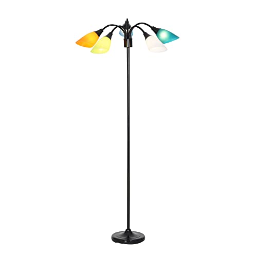 Catalina Lighting Medusa 5 Floor Lamp with Adjustable, Black Base with Colored Shades, 20744-000, 67.5"