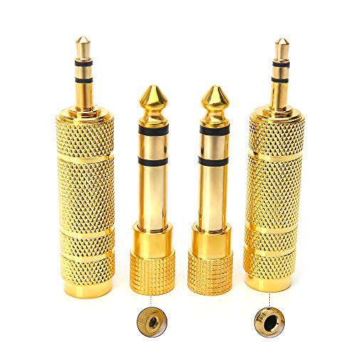 SiYear 3.5mm 1/8 inch TRS Plug to 6.35mm 1/4 inch Jack and 3.5mm Female to 6.35 Male Plug Gold Plated Set Audio Stereo Adapter Converter for Headphone, Microphone (4 -Pack)