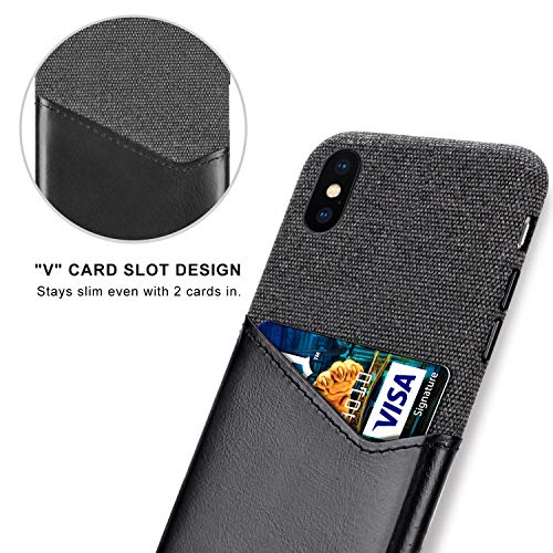 Lopie [Sea Island Cotton Series] Slim Card Case Compatible for iPhone X/10 2017, Fabric Protection Cover with Leather Card Holder Slot Design, Black