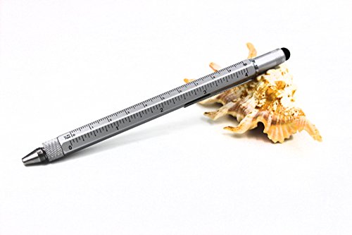 2PCS PACK 6 in 1 Screwdriver Tool Pen - Mini Multifunction Pen with Stylus, Flat and Phillips Screwdriver Bit, Bubble Level and inch cm Ruler all in one (Model B, BLACK & GREY)