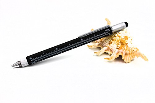 2PCS PACK 6 in 1 Screwdriver Tool Pen - Mini Multifunction Pen with Stylus, Flat and Phillips Screwdriver Bit, Bubble Level and inch cm Ruler all in one (Model B, BLACK & GREY)