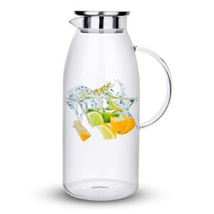 purefold 100 ounces large glass pitcher with lid, hot/cold water pitcher with handle, juice and iced tea beverage carafe