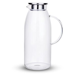 Purefold 100 Ounces Large Glass Pitcher with Lid, Hot/Cold Water Pitcher with Handle, Juice and Iced Tea Beverage Carafe