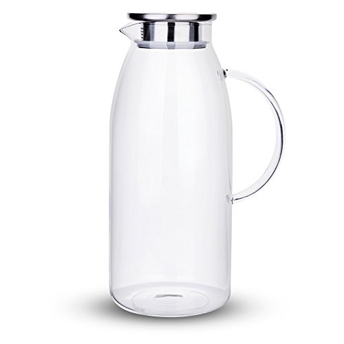 Purefold 100 Ounces Large Glass Pitcher with Lid, Hot/Cold Water Pitcher with Handle, Juice and Iced Tea Beverage Carafe