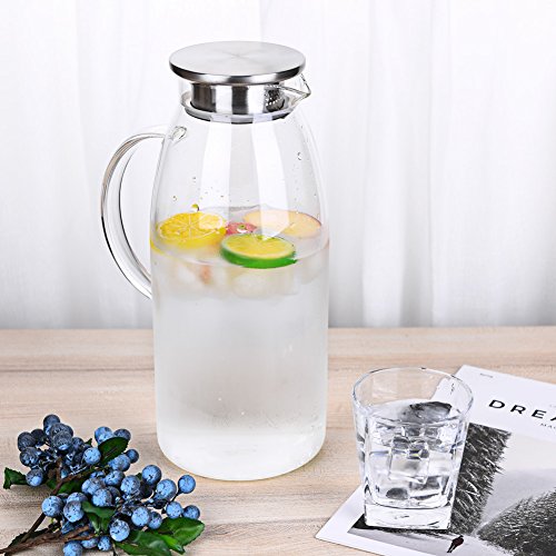 Purefold 100 Ounces Large Glass Pitcher with Lid, Hot/Cold Water Pitcher with Handle, Juice and Iced Tea Beverage Carafe