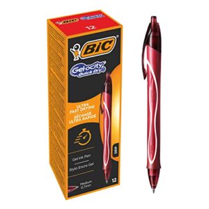 bic gel-ocity quick dry ballpoint pens - red, box of 12