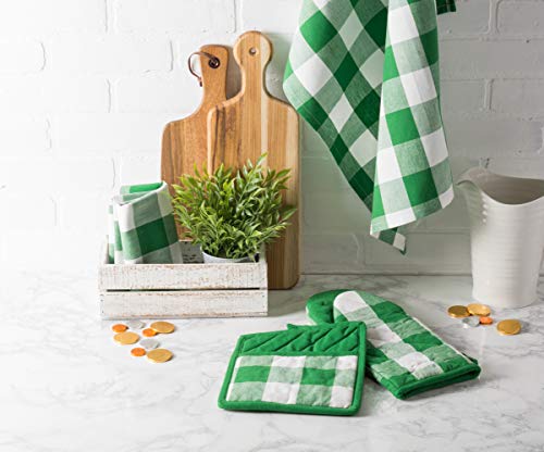 DII Buffalo Check Kitchen Collection, Classic Farmhouse Dishtowel Set, 20x30, Green & White, 3 Piece