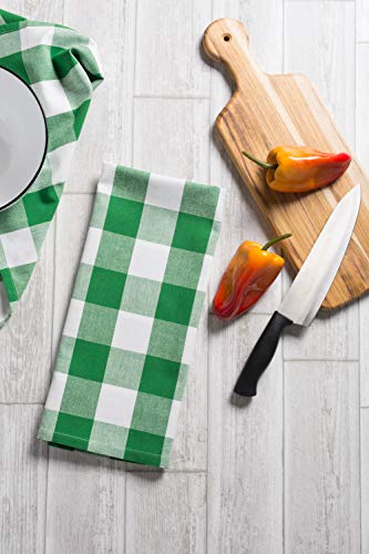 DII Buffalo Check Kitchen Collection, Classic Farmhouse Dishtowel Set, 20x30, Green & White, 3 Piece