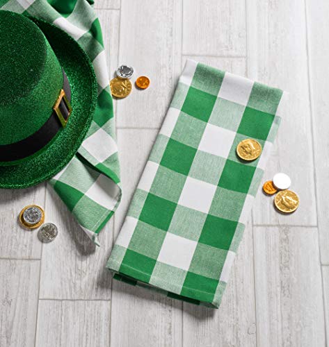 DII Buffalo Check Kitchen Collection, Classic Farmhouse Dishtowel Set, 20x30, Green & White, 3 Piece