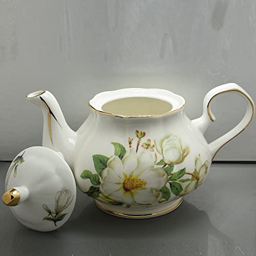 Jomop Ceramic Tea Pot Floral Design White 3-4 Cups 850 ml (Green)