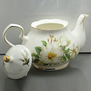 Jomop Ceramic Tea Pot Floral Design White 3-4 Cups 850 ml (Green)