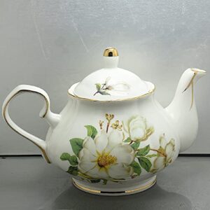 Jomop Ceramic Tea Pot Floral Design White 3-4 Cups 850 ml (Green)