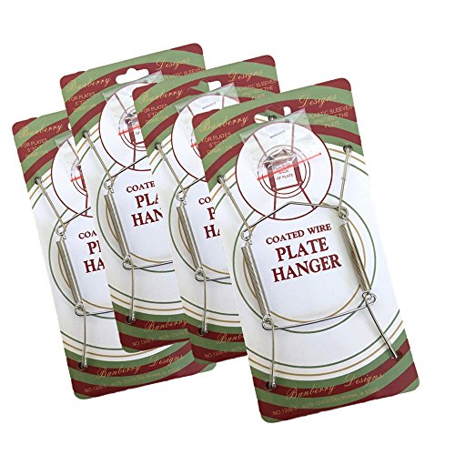 Banberry Designs Silver Plate Hangers - Set of 4 Vinyl Coated Plate Hanger 5 to 7 Inch Plates - Includes Hook and Nail for Hanging