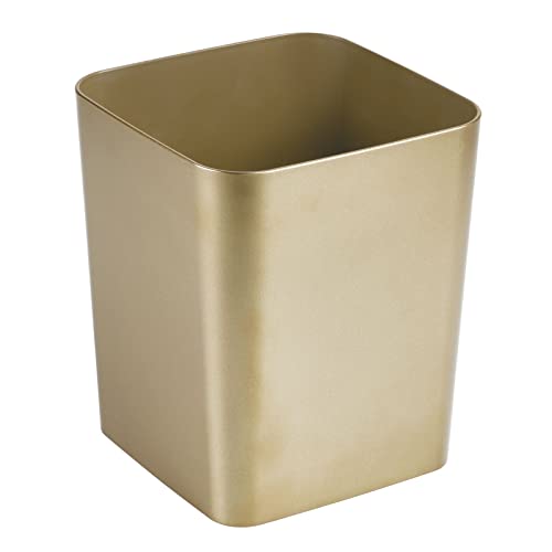 mDesign Square Shatter-Resistant Plastic Small Trash Can Wastebasket, Garbage Container Bin for Bathrooms, Powder Rooms, Kitchens, Home Offices - 2 Pack - Soft Brass Finish