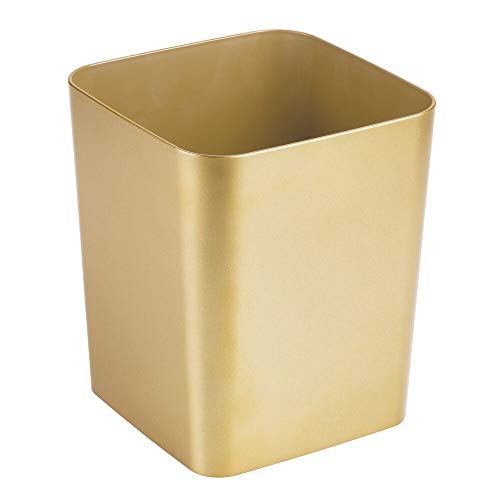 mDesign Square Shatter-Resistant Plastic Small Trash Can Wastebasket, Garbage Container Bin for Bathrooms, Powder Rooms, Kitchens, Home Offices - 2 Pack - Soft Brass Finish