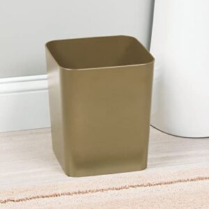 mDesign Square Shatter-Resistant Plastic Small Trash Can Wastebasket, Garbage Container Bin for Bathrooms, Powder Rooms, Kitchens, Home Offices - 2 Pack - Soft Brass Finish