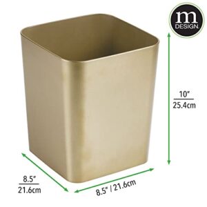 mDesign Square Shatter-Resistant Plastic Small Trash Can Wastebasket, Garbage Container Bin for Bathrooms, Powder Rooms, Kitchens, Home Offices - 2 Pack - Soft Brass Finish