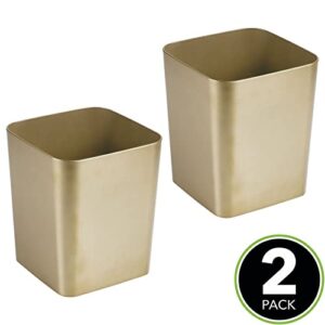 mDesign Square Shatter-Resistant Plastic Small Trash Can Wastebasket, Garbage Container Bin for Bathrooms, Powder Rooms, Kitchens, Home Offices - 2 Pack - Soft Brass Finish