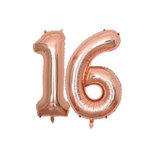 balbalonar 40 inch jumbo 16th rose gold foil balloons for birthday party supplies,anniversary events decorations and graduation decorations (rose16)