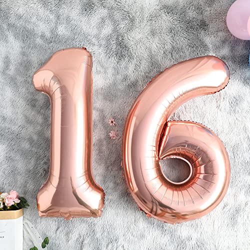 BALBALONAR 40 inch Jumbo 16th Rose Gold Foil Balloons for Birthday Party Supplies,Anniversary Events Decorations and Graduation Decorations (ROSE16)