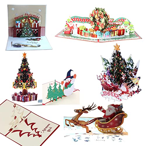 BTOOP 7Pcs 3D Pop Up Colorful Christmas Greeting Cards Merry Christmas Cards Handmade Holiday Xmas Cards & Envelopes for Xmas/New Year