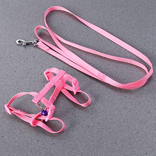 UEETEK Adjustable Pet Rabbit Harness,Small Animal Harness Leash Lead with Small Bell for Pets Walking Running (Pink)