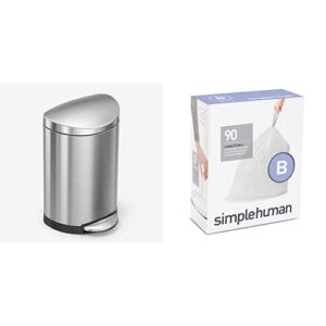 simplehuman 6 litre semi-round step can fingerprint-proof brushed stainless steel + code b 90 pack liners