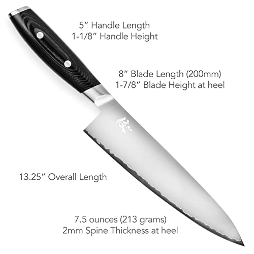 Yaxell Mon 8" Chef's Knife - Made in Japan - VG10 Stainless Steel Gyuto with Micarta Handle