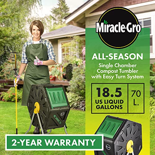 Miracle-Gro Small Composter - Compact Single Chamber Outdoor Garden Compost Bin Heavy Duty – UV Protected Turning Barrel Tumbling Composter (18.5 gallons)