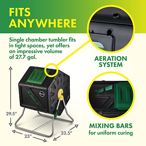 Miracle-Gro Small Composter - Compact Single Chamber Outdoor Garden Compost Bin Heavy Duty – UV Protected Turning Barrel Tumbling Composter (27.7 gallons)