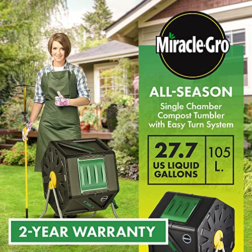 Miracle-Gro Small Composter - Compact Single Chamber Outdoor Garden Compost Bin Heavy Duty – UV Protected Turning Barrel Tumbling Composter (27.7 gallons)