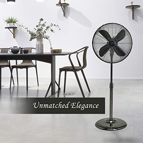 DecoBREEZE Pedestal Standing Floor Fan, 3 Speed Oscillating Fan with Adjustable Height, Pearl Black, Retro Fan, 16 inches