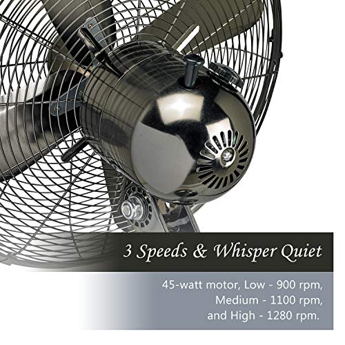 DecoBREEZE Pedestal Standing Floor Fan, 3 Speed Oscillating Fan with Adjustable Height, Pearl Black, Retro Fan, 16 inches