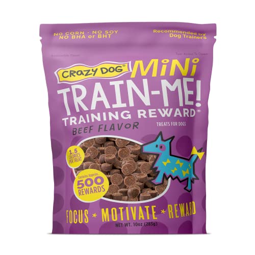 Crazy Dog Mini Train-Me! Training Treats 10 oz. Pouch, Beef Flavor, with 500 Treats per Bag, Recommended by Dog Trainers