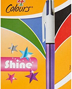 BIC 4 Colours Shine Ballpoint Pens - Metallic Purple Body, Box of 12