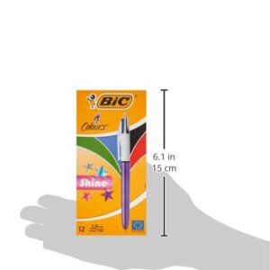 BIC 4 Colours Shine Ballpoint Pens - Metallic Purple Body, Box of 12