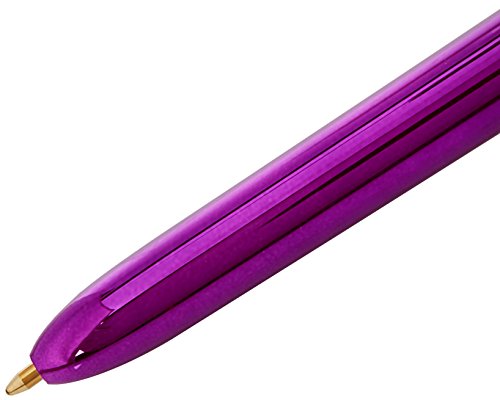 BIC 4 Colours Shine Ballpoint Pens - Metallic Purple Body, Box of 12