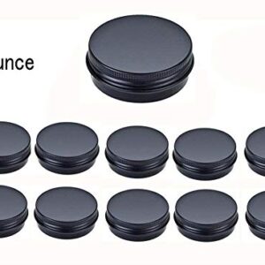 Aluminum Metal Tin 1oz/30ml,Black Aluminum Tins Round Tin Cans Containers with Screw Top Lid (10)