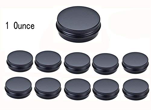 Aluminum Metal Tin 1oz/30ml,Black Aluminum Tins Round Tin Cans Containers with Screw Top Lid (10)