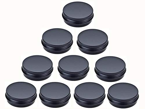 Aluminum Metal Tin 1oz/30ml,Black Aluminum Tins Round Tin Cans Containers with Screw Top Lid (10)