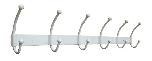 Wall Mounted Coat Rack with 6 Double Hooks - Heavy Duty 23 inch Long Iron Wall Hooks for Home Organization (White)