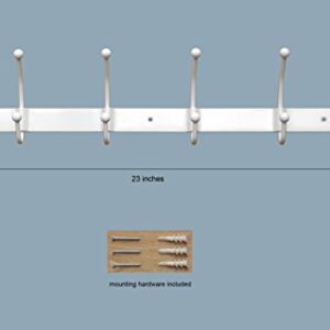 Wall Mounted Coat Rack with 6 Double Hooks - Heavy Duty 23 inch Long Iron Wall Hooks for Home Organization (White)