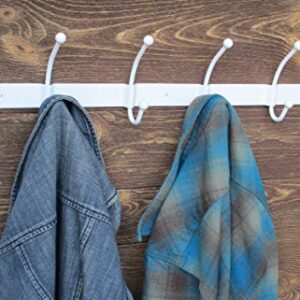 Wall Mounted Coat Rack with 6 Double Hooks - Heavy Duty 23 inch Long Iron Wall Hooks for Home Organization (White)