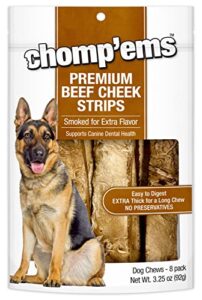 chomp'ems beef cheek strips, 8 pack - healthy, protein rich treats for dogs - long lasting dog chews