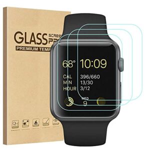 tourist [3 pack] compatible for apple watch tempered glass screen protector 42mm series 3/2 / 1, 9h hardness, anti-fingerprint, anti-bubble easy installation [only covers the flat area (3 pack)