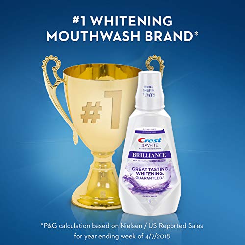 Crest 3D White Brilliance Alcohol Free Whitening Mouthwash, Clean Mint, 16.9 Fluid Ounce