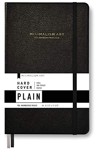 Minimalism Art, Premium Hard Cover Notebook Journal, X-Large Size, Master A4 8.3" x 11.4", 186 Numbered Pages, Gusseted Pocket, Ribbon Bookmark, Extra Thick Ink-Proof Paper 120gsm (Plain, Black)