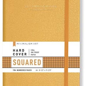 Minimalism Art, Premium Hard Cover Notebook Journal, X-Large Size, Master A4 8.3" x 11.4", 186 Numbered Pages, Gusseted Pocket, Ribbon Bookmark, Extra Thick Ink-Proof Paper 120gsm (Squared, Amber)